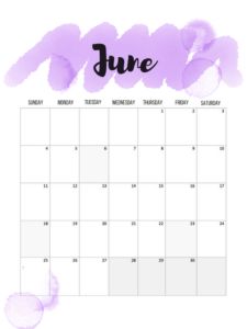 June Watercolor 2017 Calendar - Simply September